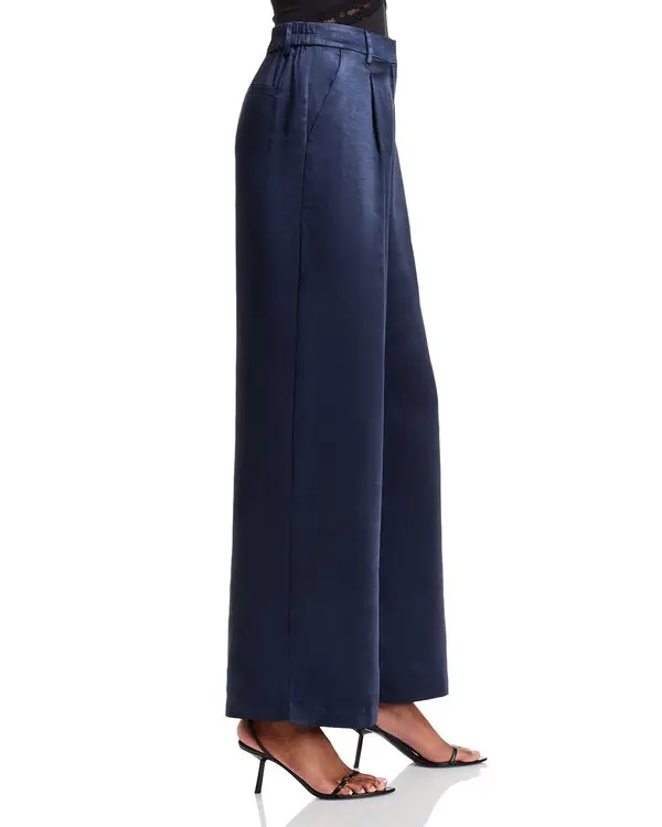 Aqua Satin Wide-leg Pants - Navy