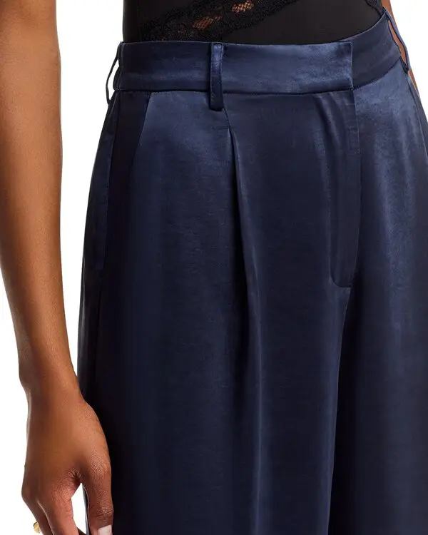 Aqua Satin Wide-leg Pants - Navy