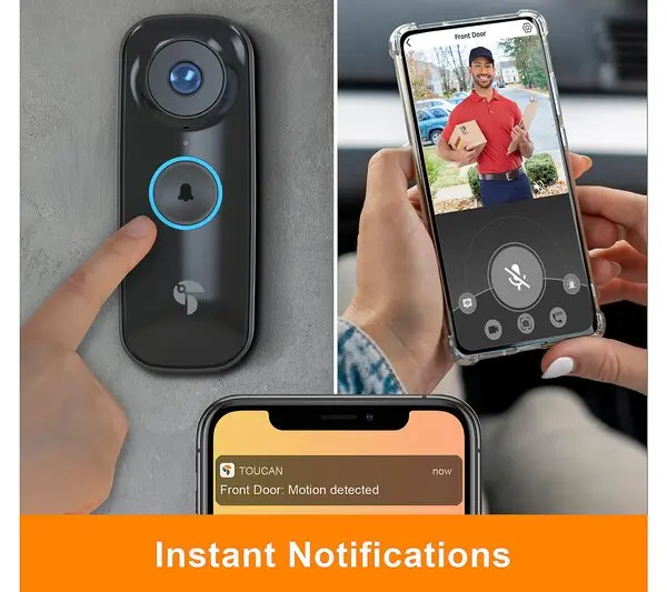 TOUCAN Wireless 2k Video Doorbell Pro W/ Doorbell Chime