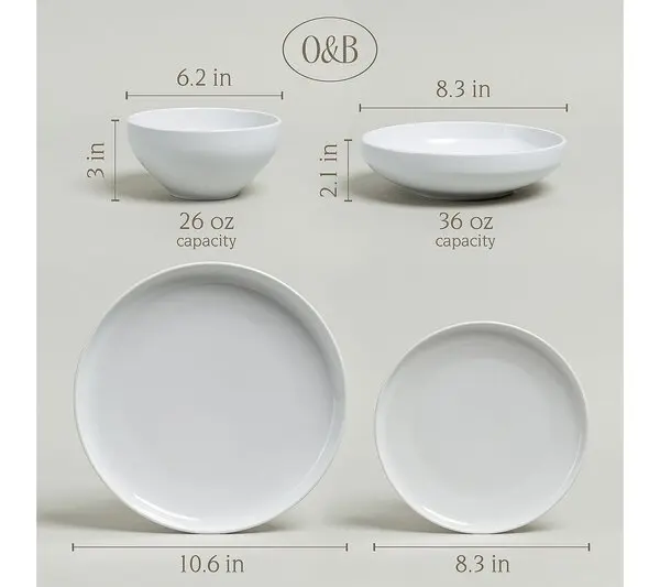 OVERANDBACK Over&back Coupe 16-piece Glossy Porcelain Dinnerware Set