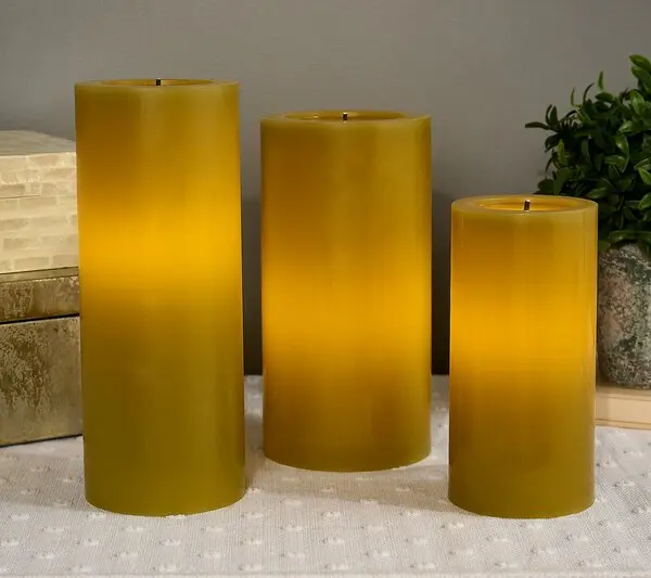 BETHLEHEM LIGHTS S/3 Tall Fiber Optic Flameless Pillars - One-color