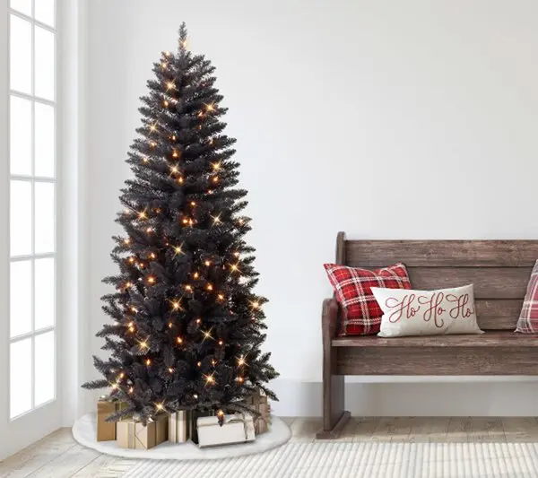 PULEO INTERNATIONAL Puleo 6ft Pre-lit Black Carson Pine Artificial Ristmas Tree
