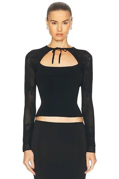 FLEUR DU MAL Lace Pointelle Knit Decolette Top
