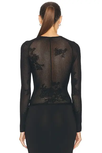 FLEUR DU MAL Lace Pointelle Knit Decolette Top