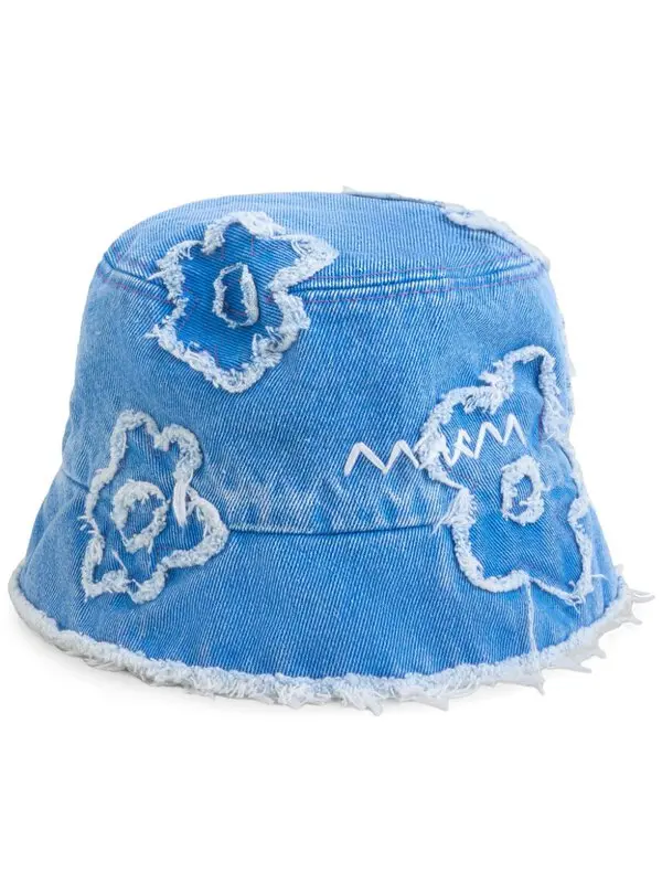 Marni Floral-appliqué Denim Bucket Hat - Blue