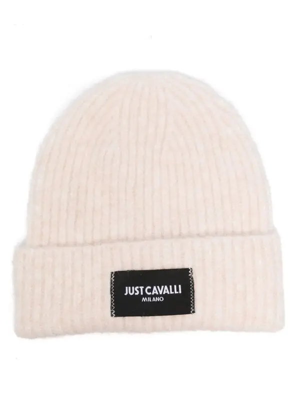 Just Cavalli Logo-patch Knitted Beanie - Neutrals