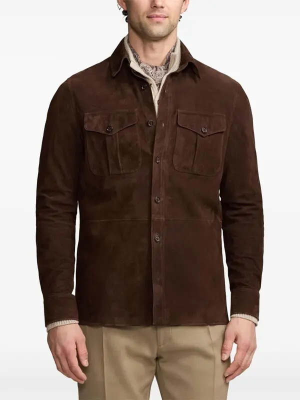 Ralph Lauren Purple Label Barron Suede Shirt Jacket - Brown