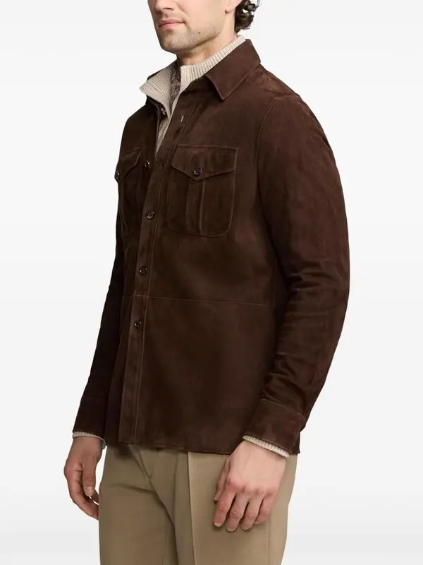 Ralph Lauren Purple Label Barron Suede Shirt Jacket - Brown