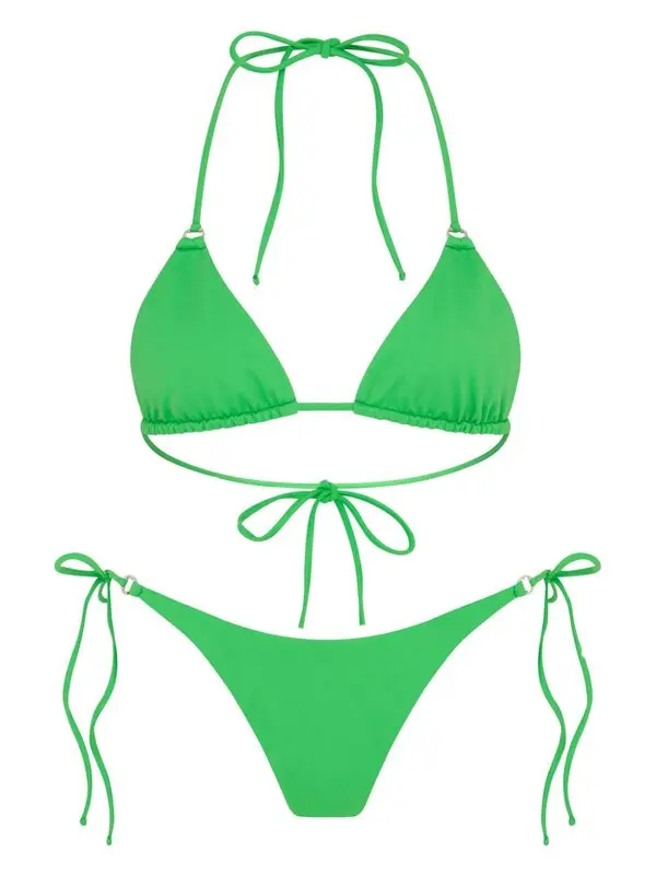 LET'S SWIM Side Tie-fastening Bikini Bottoms - Green