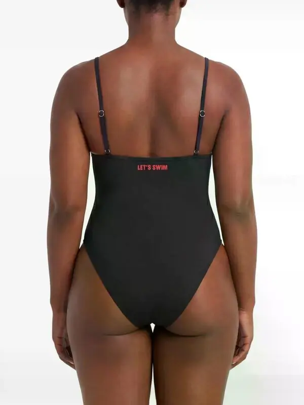 LET'S SWIM Shark Logo One-piece Swimsuit - Black
