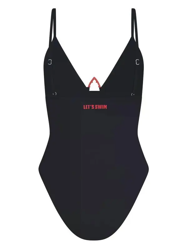 LET'S SWIM Shark Logo One-piece Swimsuit - Black