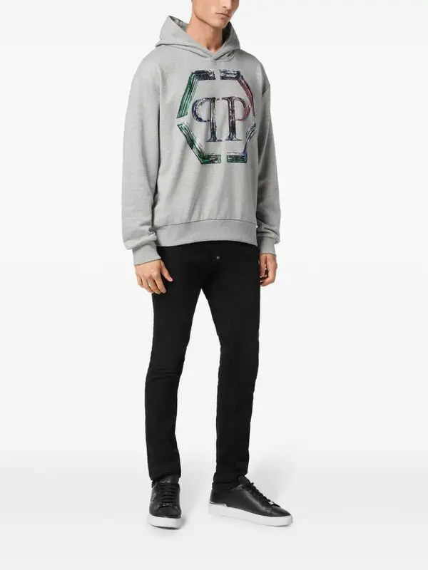 Philipp Plein Strass Hexagon Hoodie - Grey