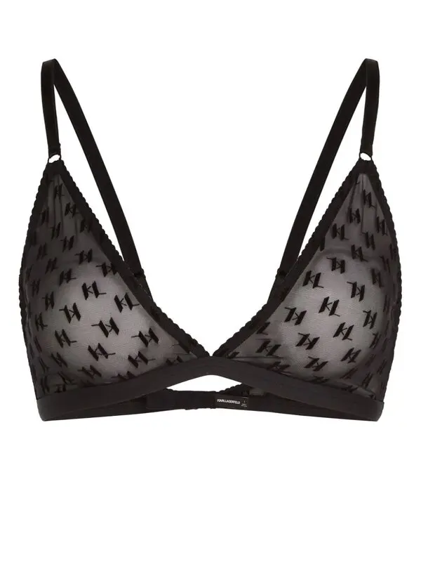 Karl Lagerfeld Monogram Mesh Bra - Black
