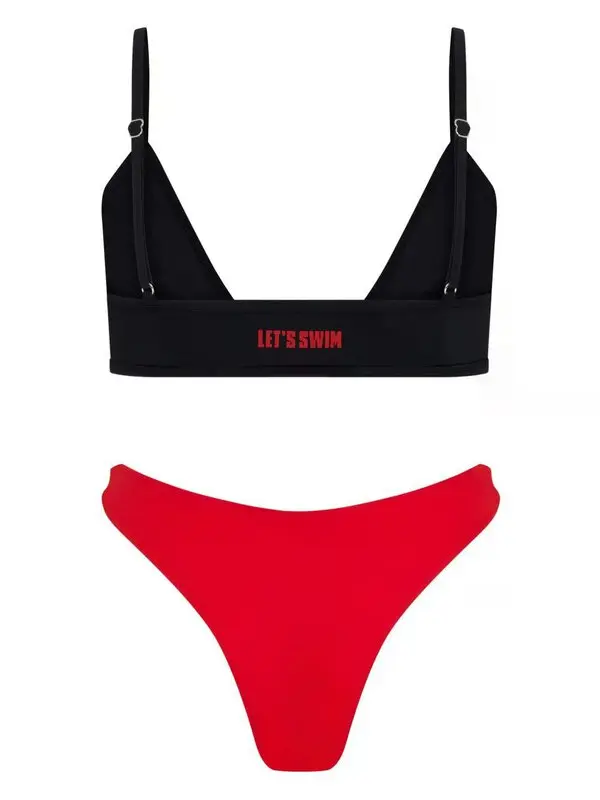 LET'S SWIM Shark-logo Bikini Top - Black