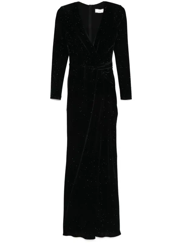 NISSA Glitter-detail Velvet Maxi Dress