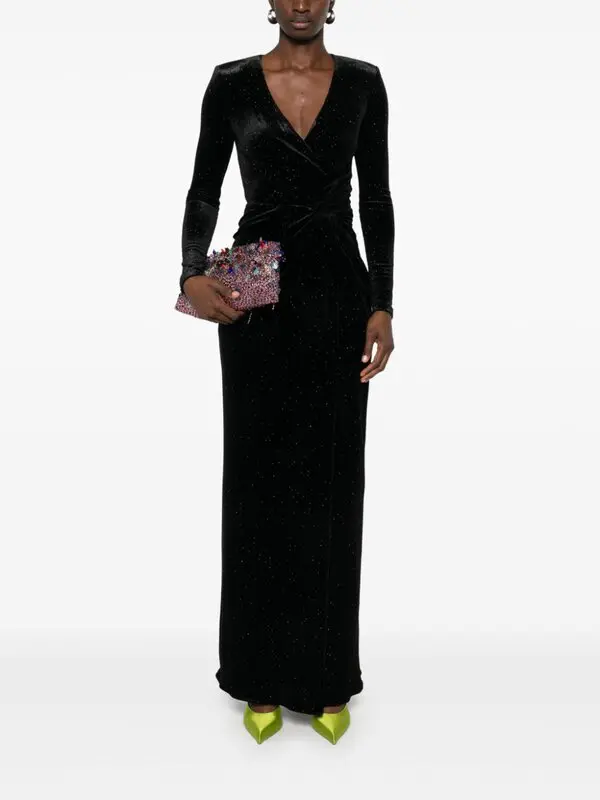 NISSA Glitter-detail Velvet Maxi Dress
