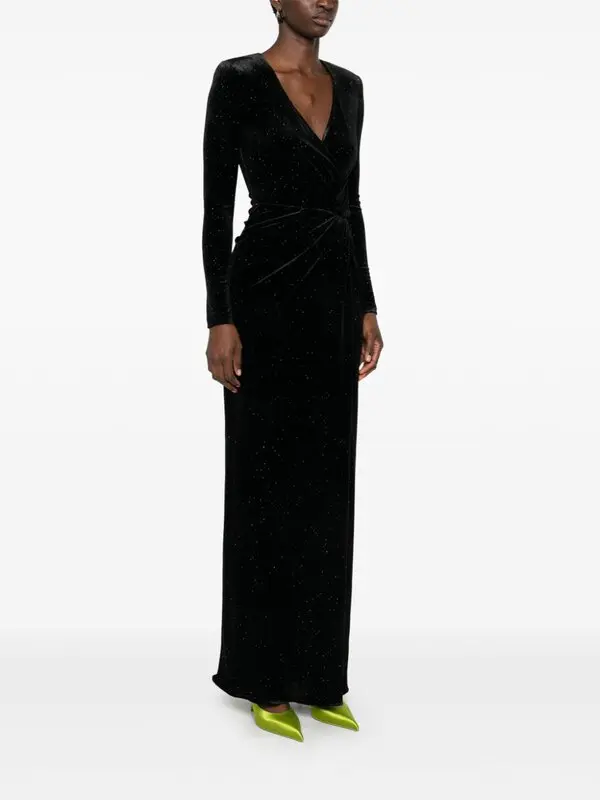NISSA Glitter-detail Velvet Maxi Dress