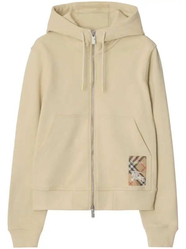 Burberry Check Label Zip-up Hoodie - Neutrals