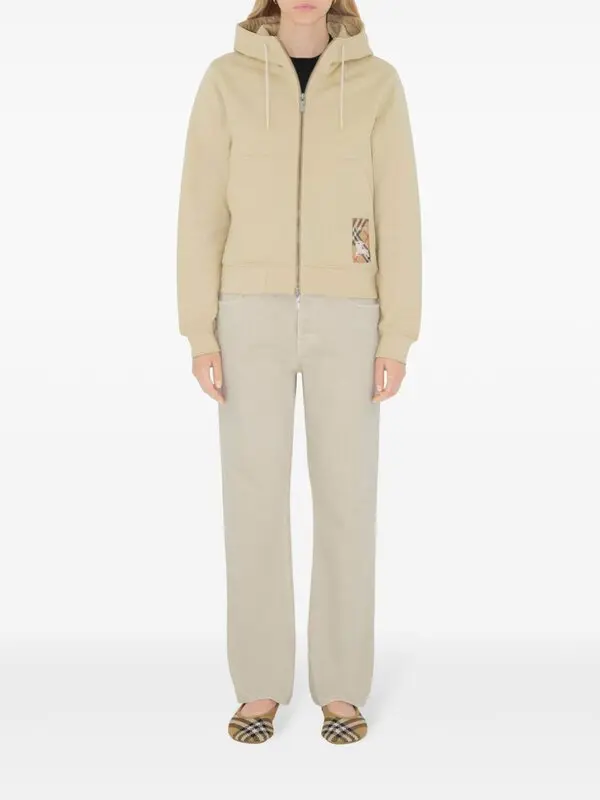 Burberry Check Label Zip-up Hoodie - Neutrals