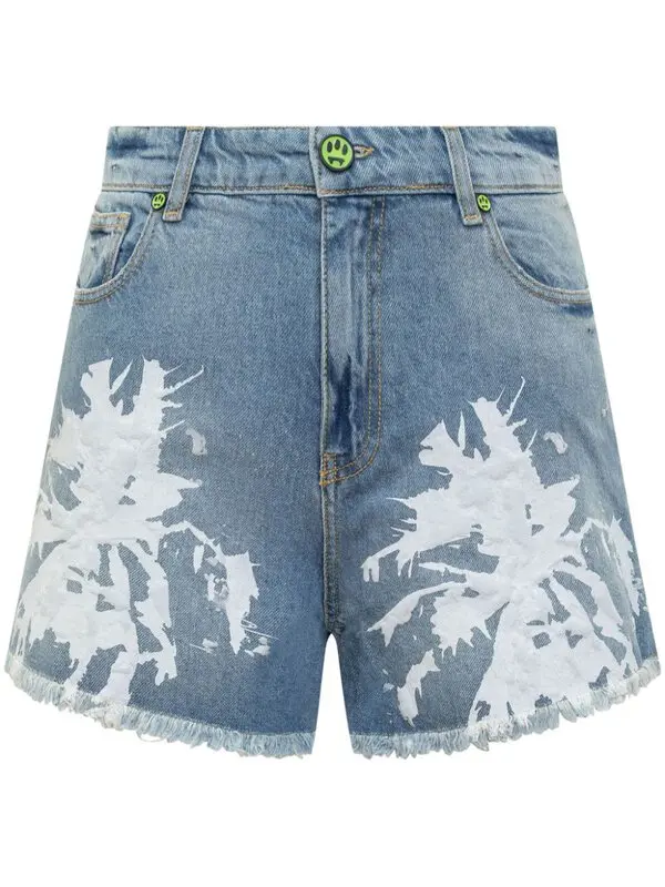 BARROW Abstract-pattern Print Denim Shorts - Blue