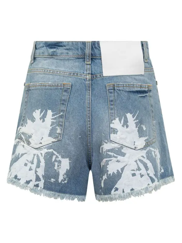 BARROW Abstract-pattern Print Denim Shorts - Blue