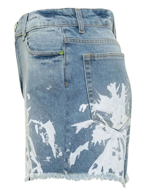 BARROW Abstract-pattern Print Denim Shorts - Blue