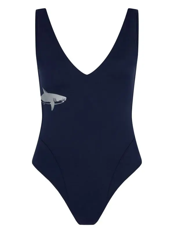 LET'S SWIM Shark-print One-piece Swimsuit - Blue
