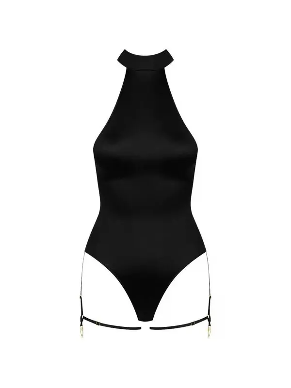 MAISON CLOSE Stretch Thong Bodysuit With Mock Neck - Black