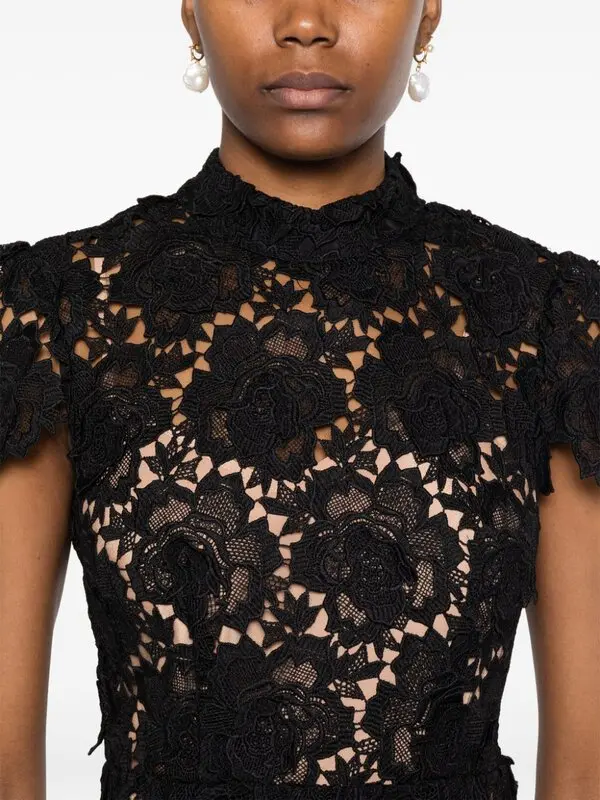 Self-Portrait Floral-Lace Midi Dress - Black | Editorialist