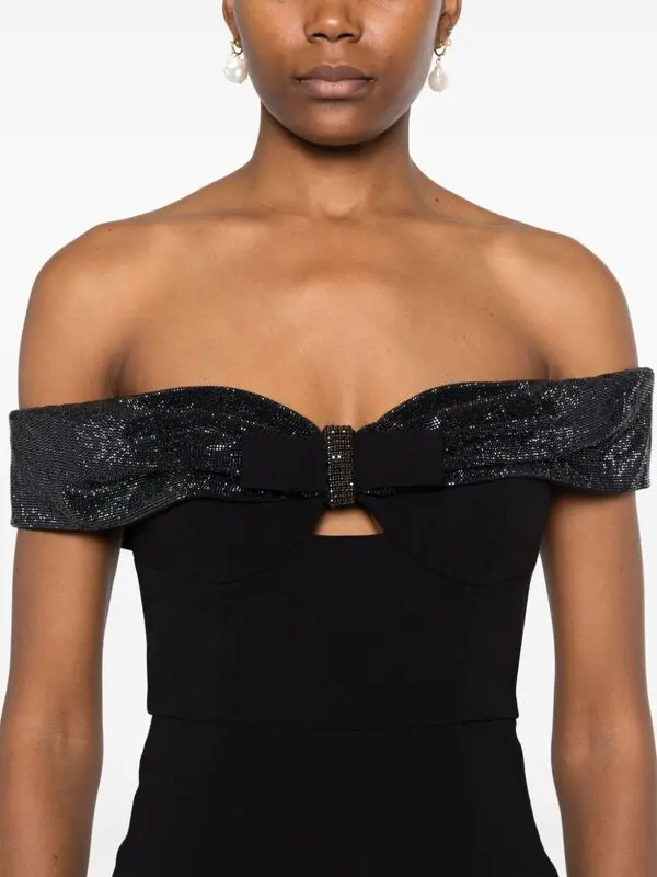self portrait crepe bow midi dress Black Crepe Bow Collar Midi Dress