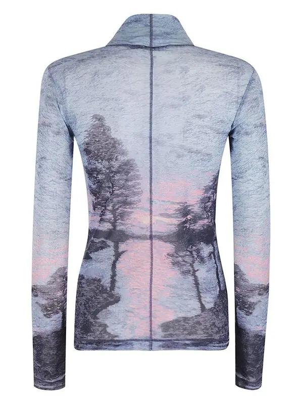 Maison Kitsuné Landscape-print Mesh High-neck Top