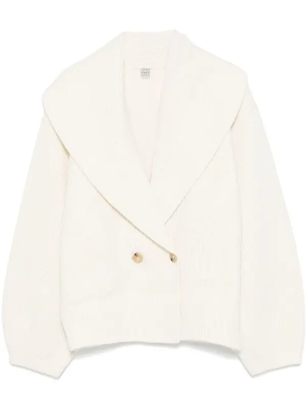 TOTEME Shawl Lapel Ribbed Knit Cardigan - Neutrals