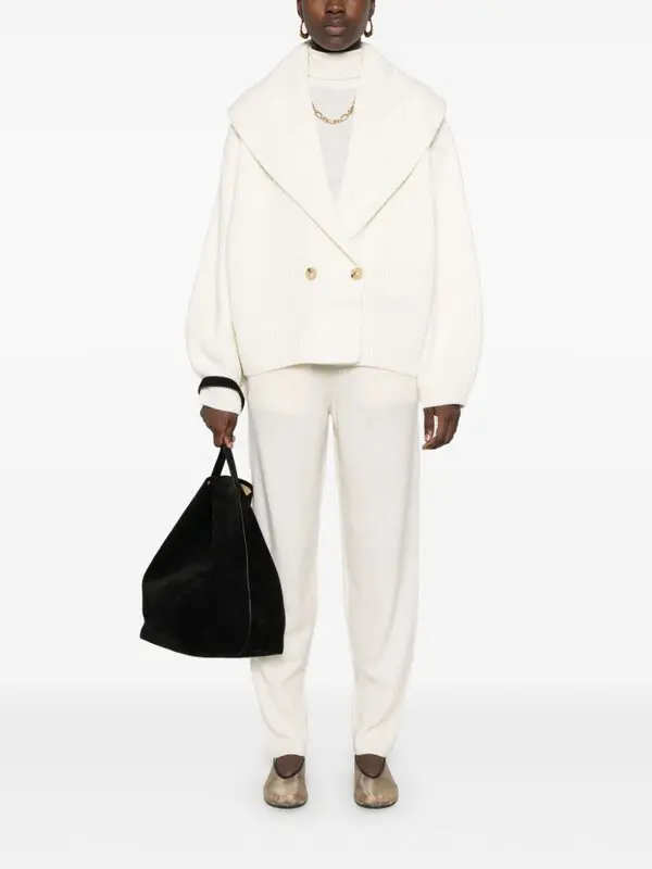 TOTEME Shawl Lapel Ribbed Knit Cardigan - Neutrals