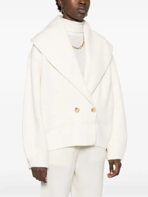 TOTEME Shawl Lapel Ribbed Knit Cardigan - Neutrals