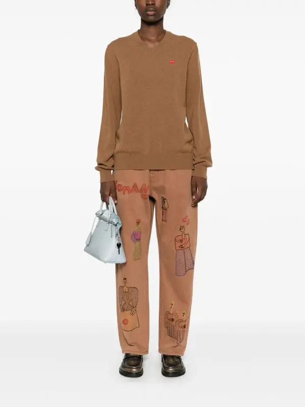 Play Comme Des Garcon Heart-patch Jumper - Brown