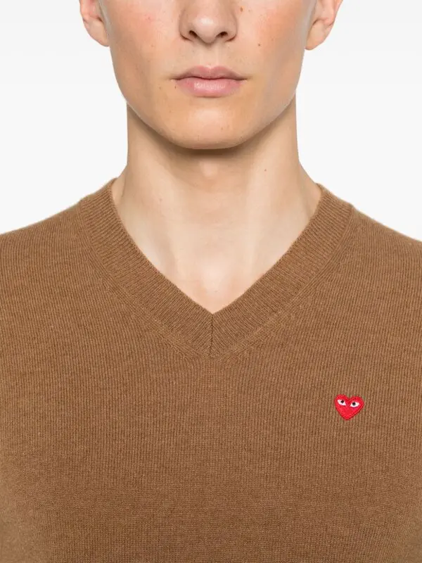 Play Comme Des Garcon Heart-patch Jumper - Brown