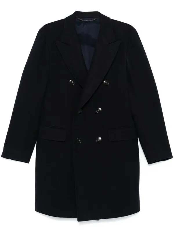 Canali Wool Felted Double-breasted Coat - Blue