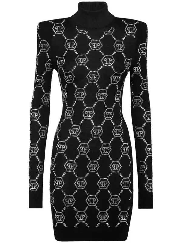 Philipp Plein Crystal-embellished Monogram Mini Dress - Black