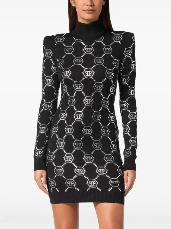 Philipp Plein Crystal-embellished Monogram Mini Dress - Black
