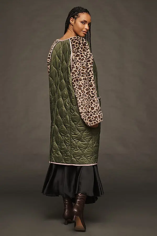 Anthropologie Quilted Long Liner Coat Jacket In Green - 40% Off