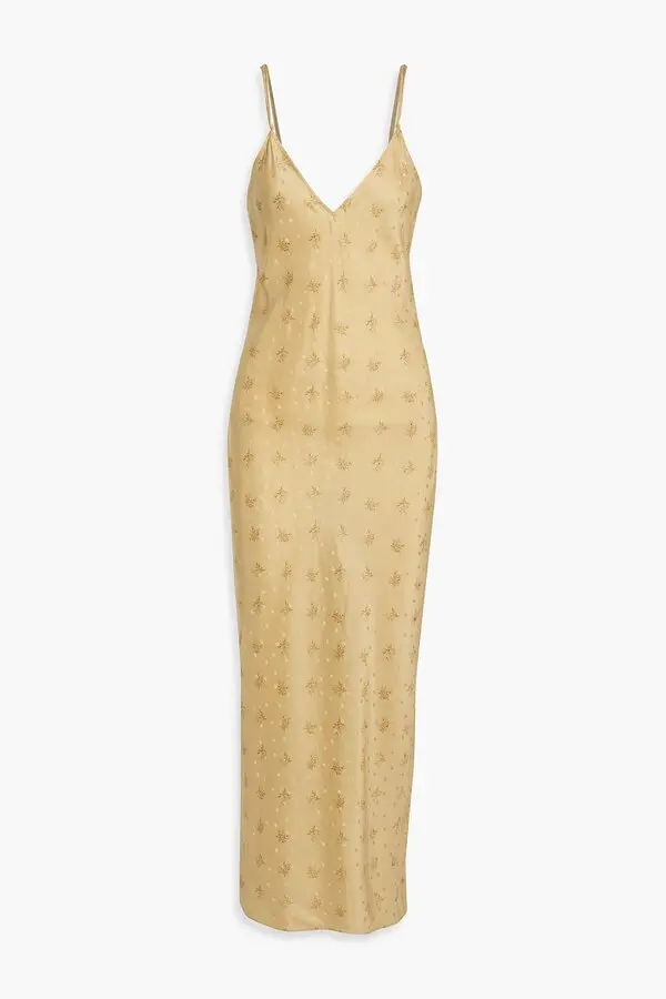 satin jacquard slip maxi dress Green Jacquard A-Line Slip Maxi Dress & Reviews - Green - Dresses