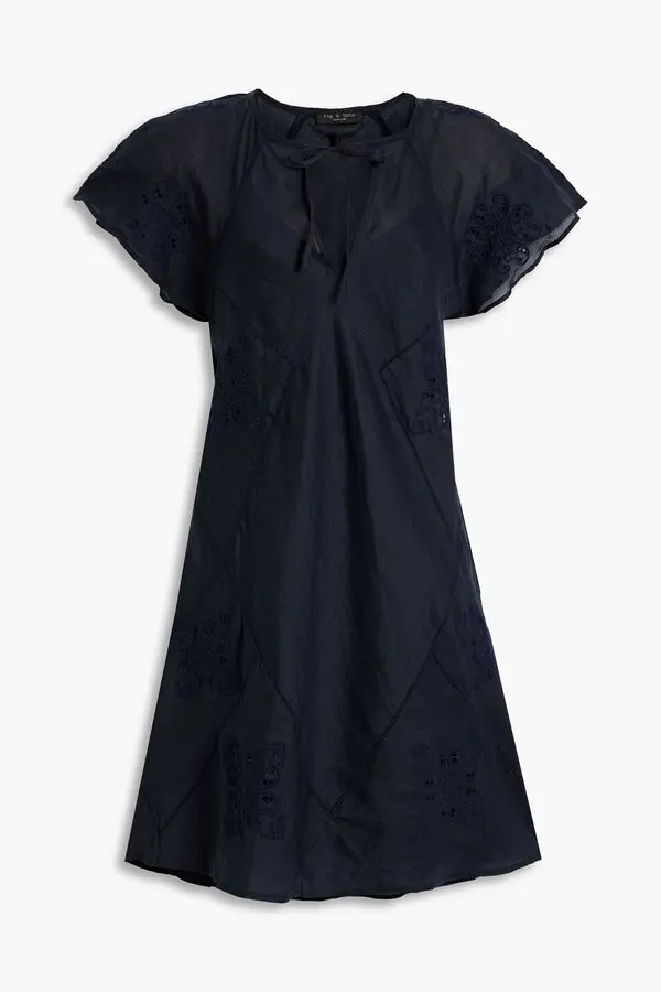 Rag & Bone Delancy Broderie Anglaise Ramie Mini Dress In Navy - 65% Off |  Editorialist