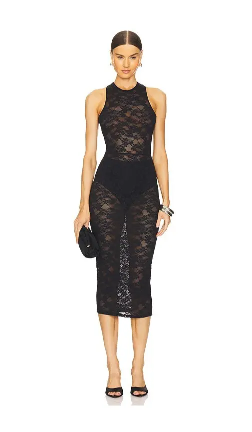 FLEUR DU MAL Le Stretch Lace Racer Tank Dress - Black