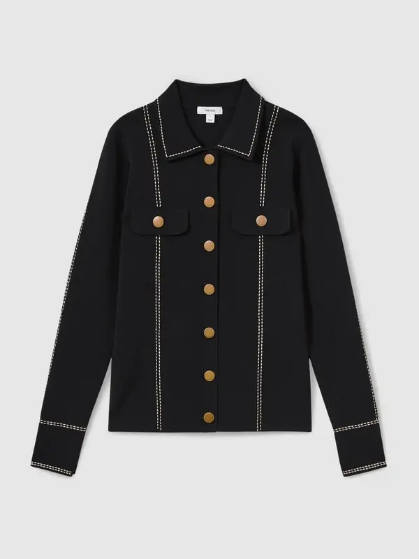 REISS Eden Compact-knit Topstitched Top
