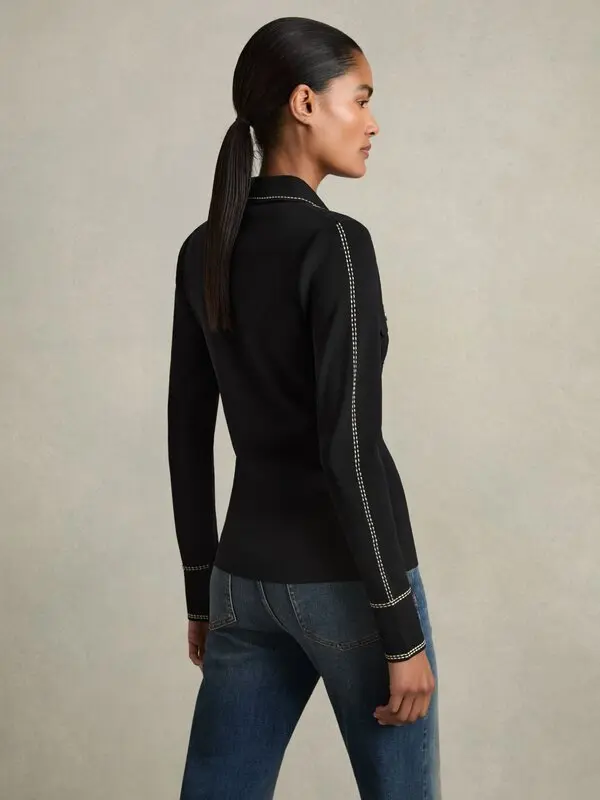 REISS Eden Compact-knit Topstitched Top