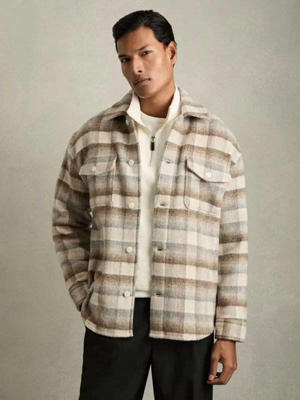 REISS Mellish Brushed Wool-blend Check Overshirt