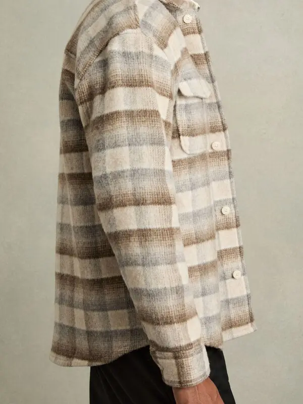 REISS Mellish Brushed Wool-blend Check Overshirt