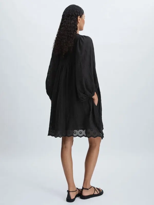 Mille Cotton Puff Sleeve Mini Dress - Black