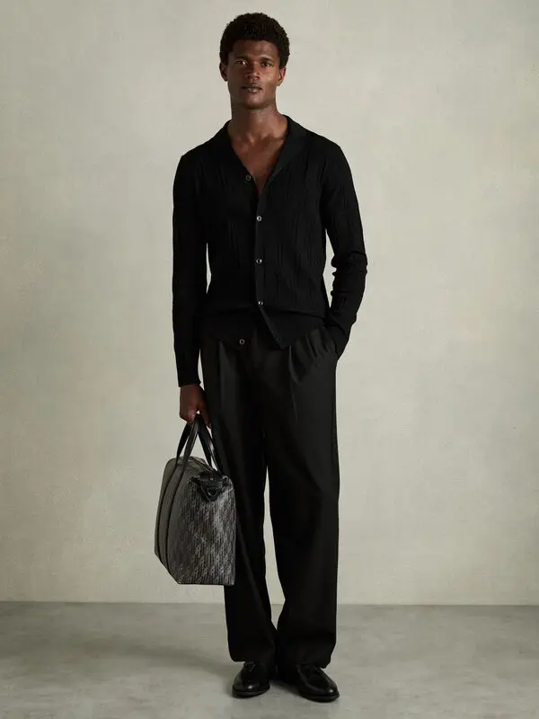 REISS Trixie Jacquard Cuban-collar Button-through Shirt - Black
