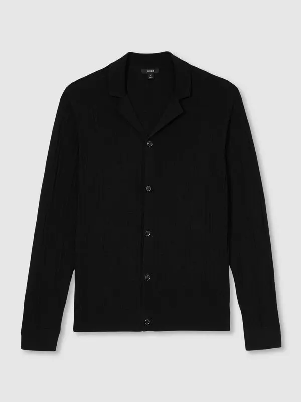 REISS Trixie Jacquard Cuban-collar Button-through Shirt - Black